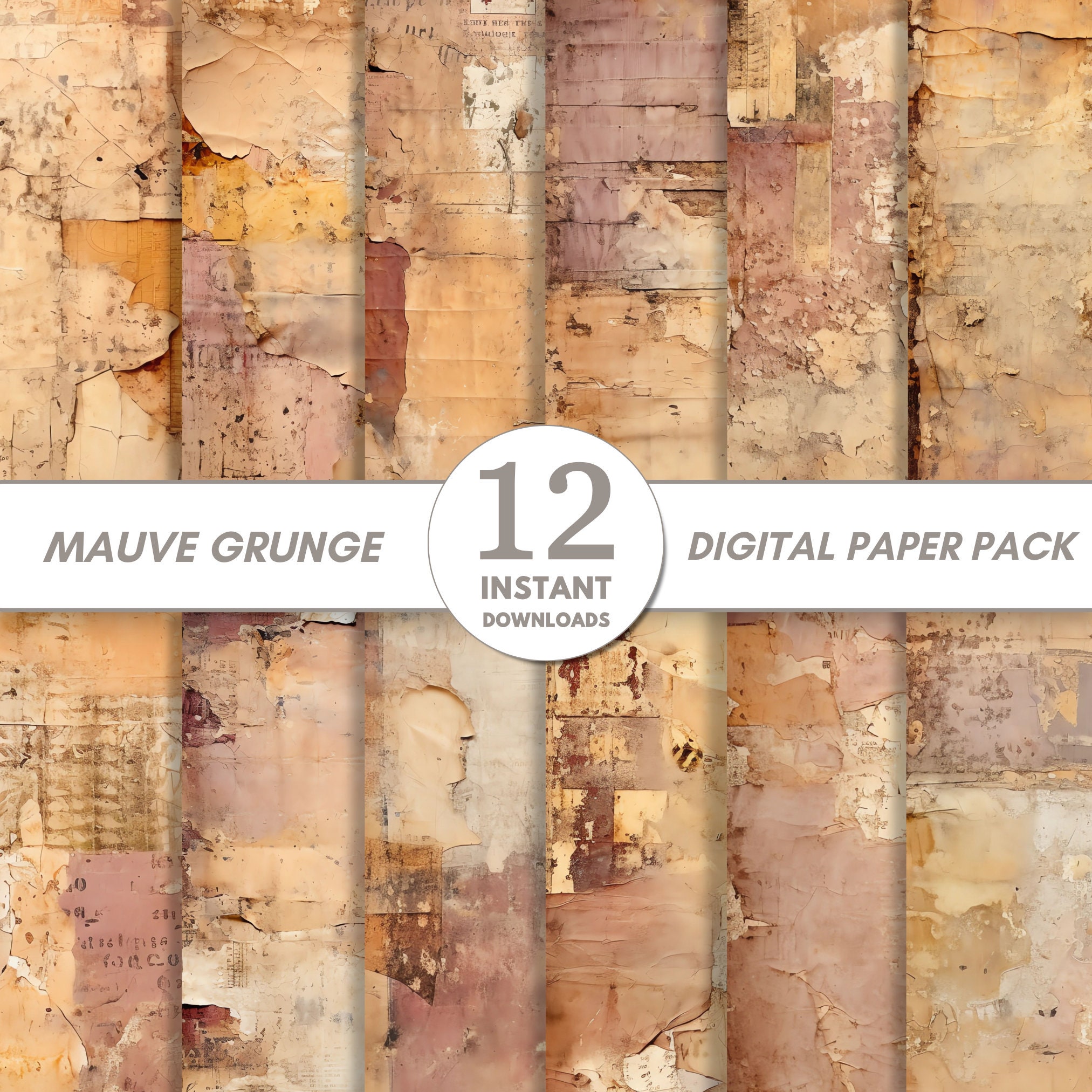 Shabby Grunge Digital Paper, Printable Collage Scrapbook Texture Paper ...
