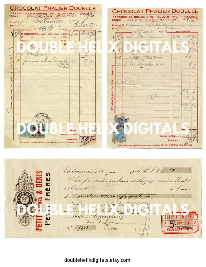 Antique Handwritten Receipts Digital Paper, Printable Vintage Junk ...