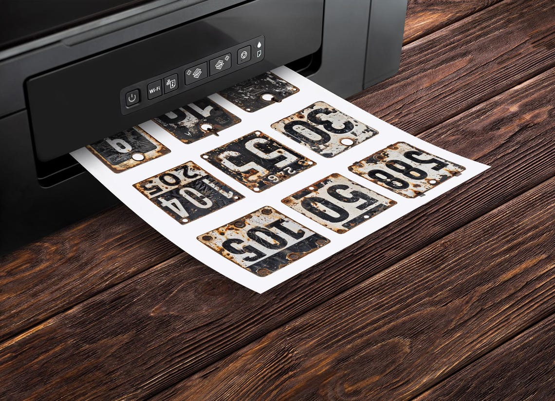 Grunge Industrial Number Tags, Black and White Printable Labels ...