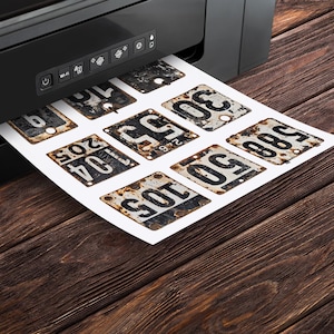 Grunge Industrial Number Tags, Black and White Printable Labels ...