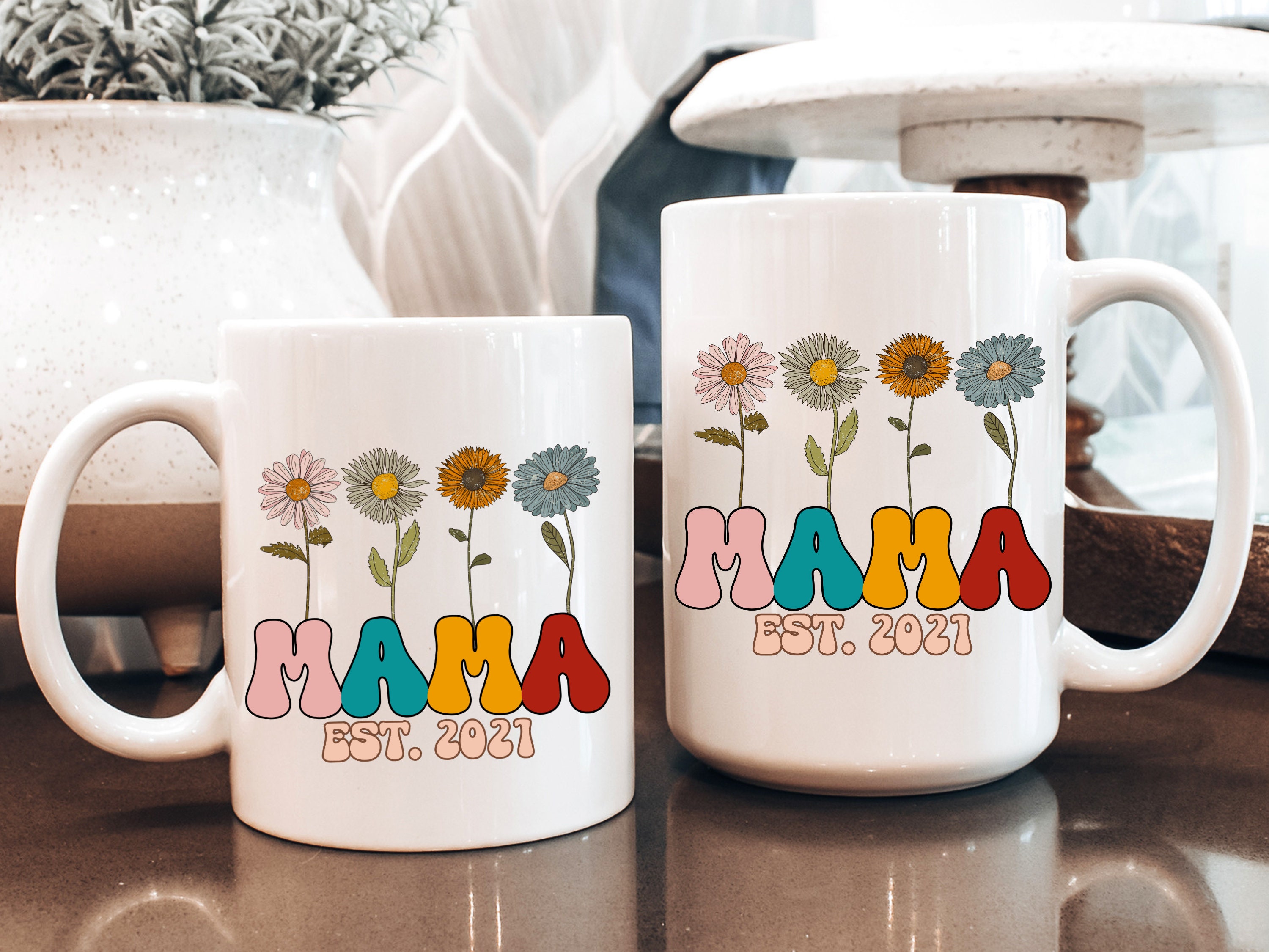 Personalized Mama Flowers Coffee Mug, Personalized Mama Est 2024 Mug ...