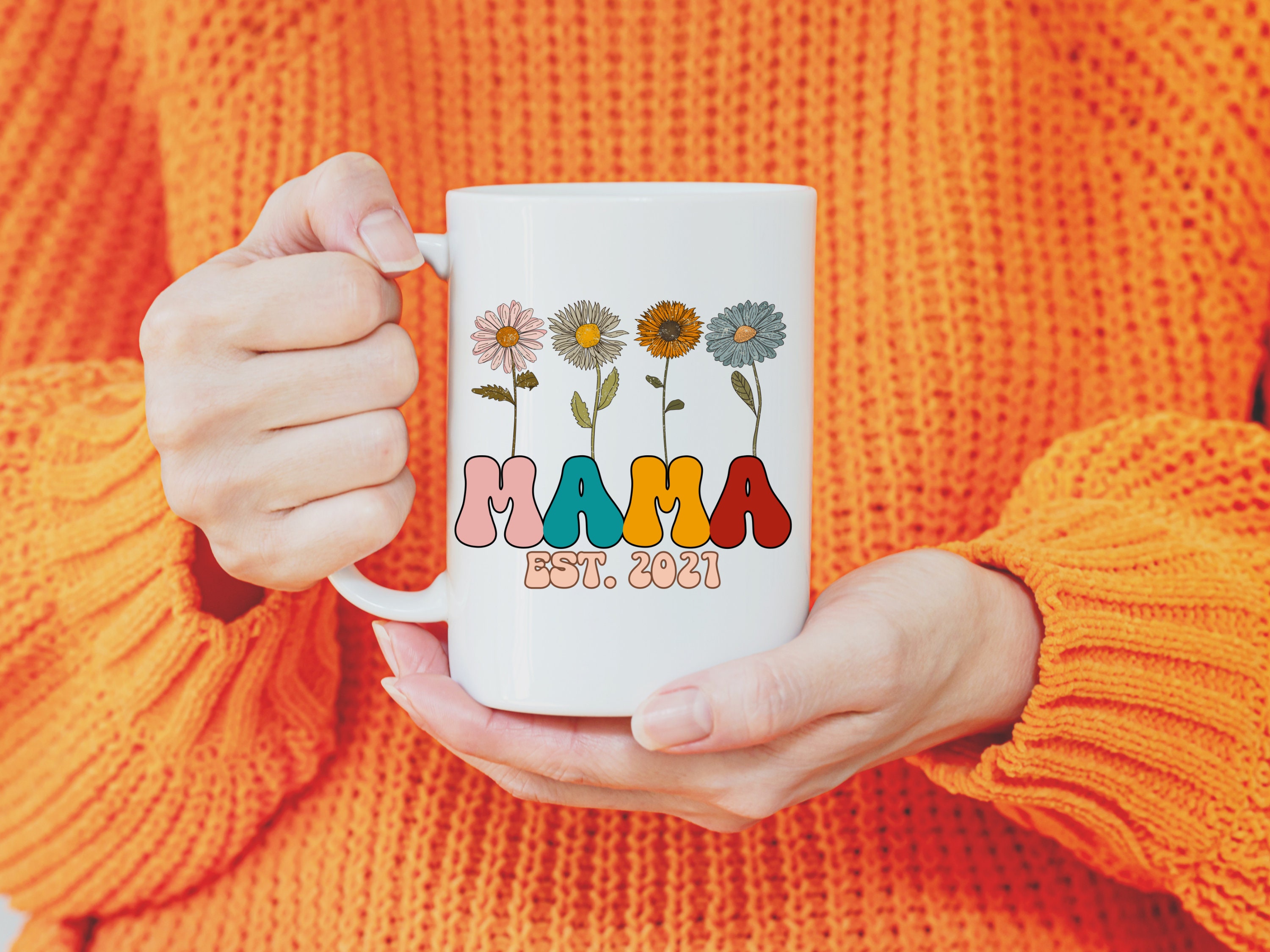 Personalized Mama Flowers Coffee Mug, Personalized Mama Est 2024 Mug ...
