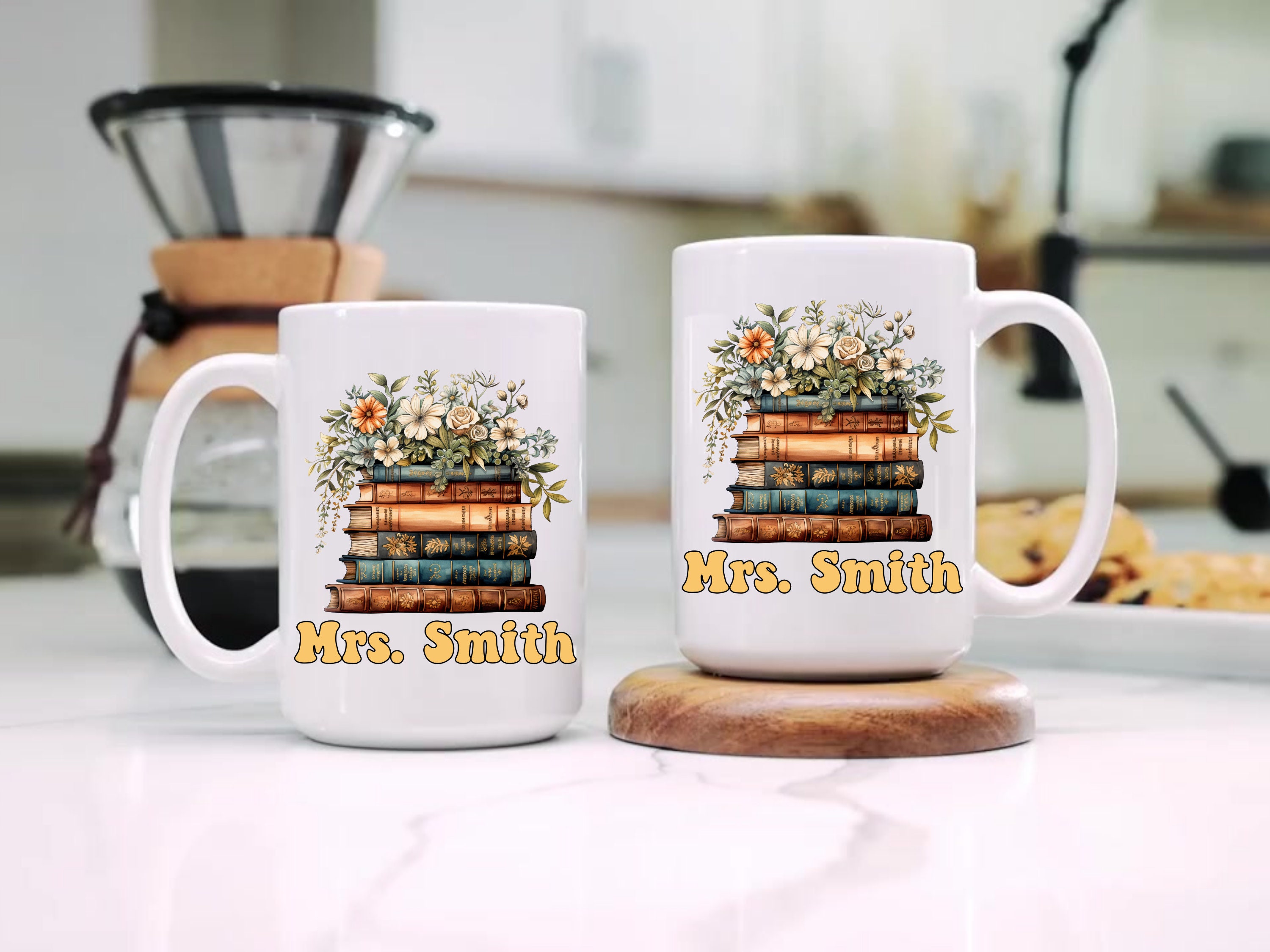 Personalized Floral Books Mug, Favorite Bookshelf Coffee Mug, Custom ...