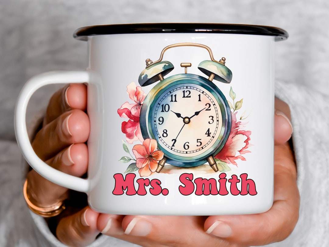Spring Vintage Clock Mug With Name on It, Vintage Floral Mug, Hello ...