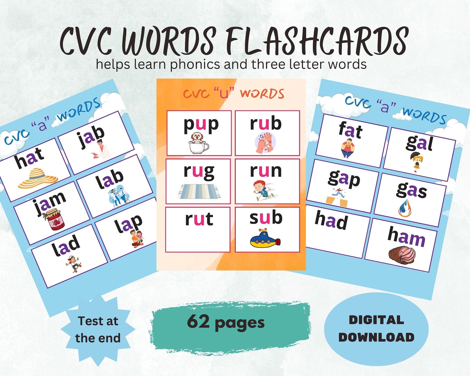 Kindergarten Reading Worksheets CVC Words Pack CVC Words Families ...