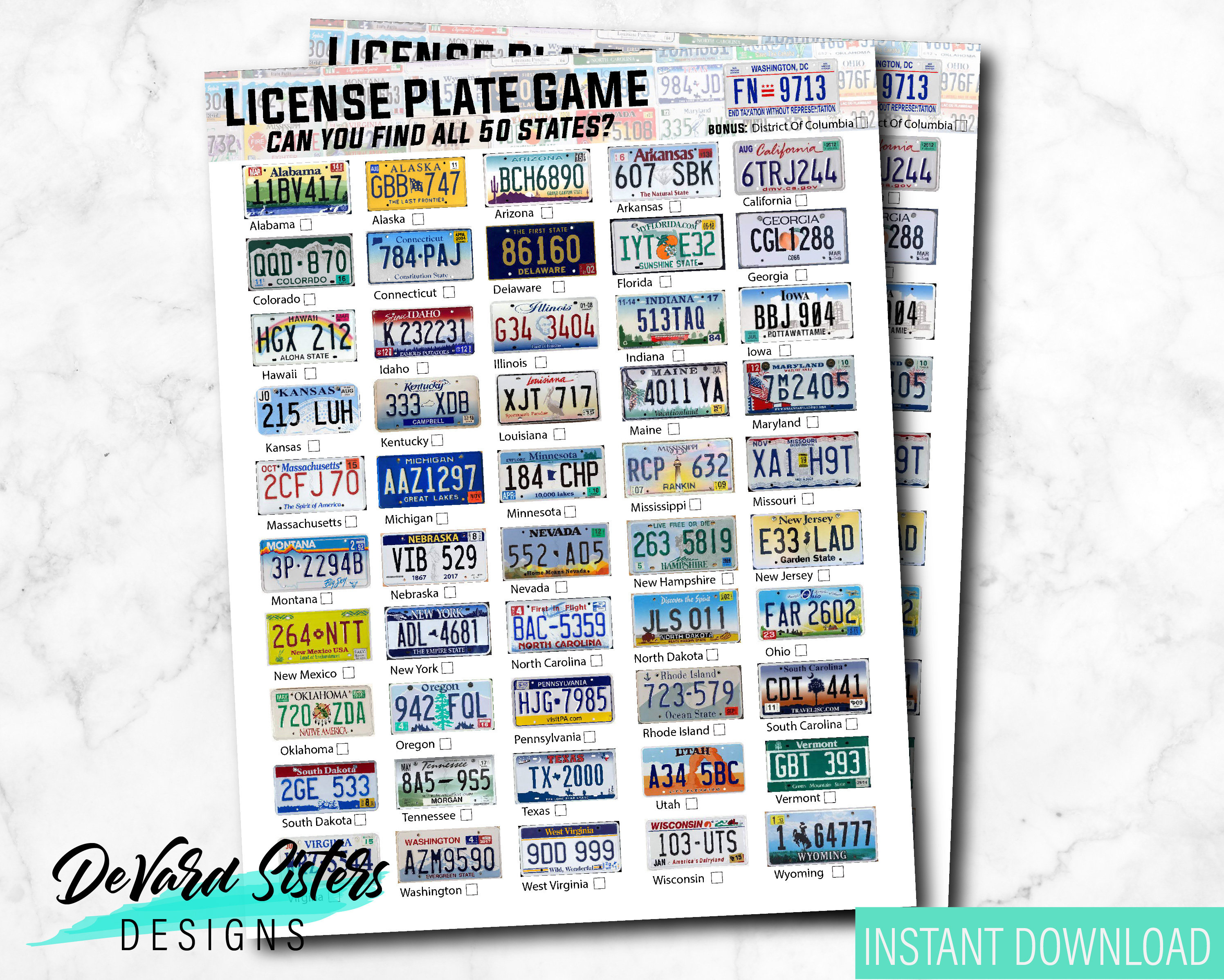 License Plate Game, Digital Download, Find All 50 States! Road Trip Fun ...