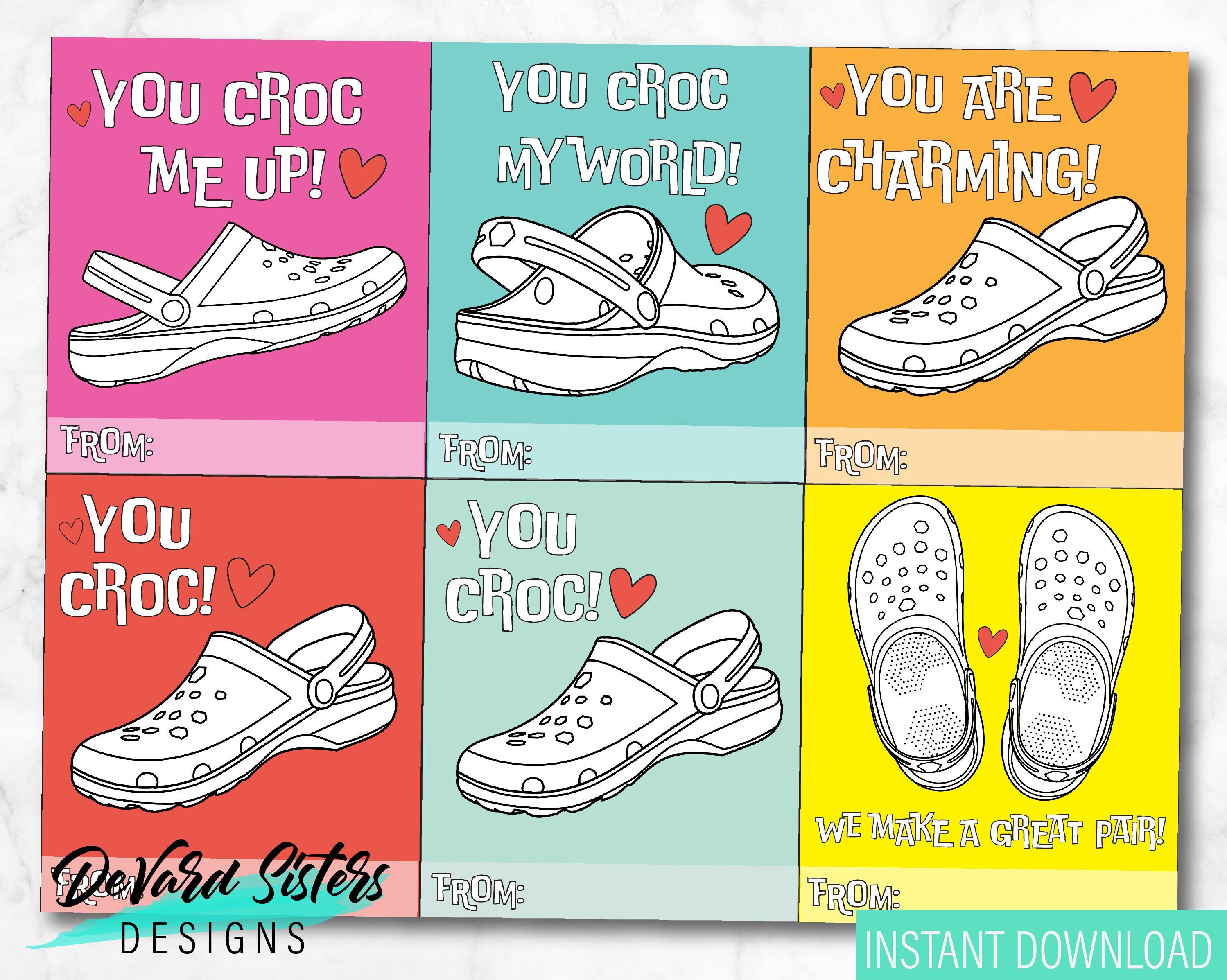 Croc Valentine's Day Cards, Colorful, Fun and Cute! Set of 6, Ready to ...