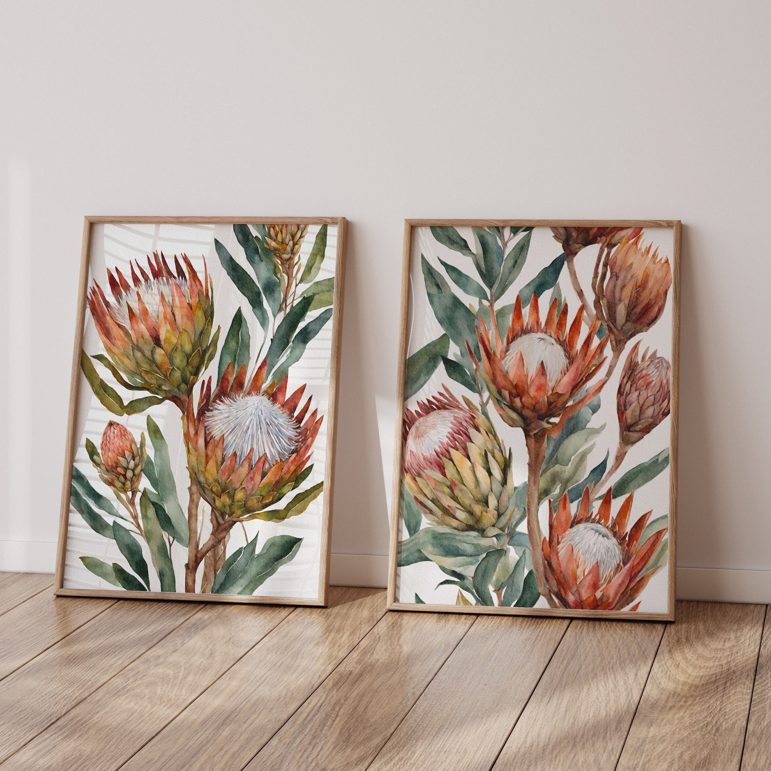 King Proteas Digital Art Download for Home Decor Set of 2 South Africa Proteas Original Floral ...