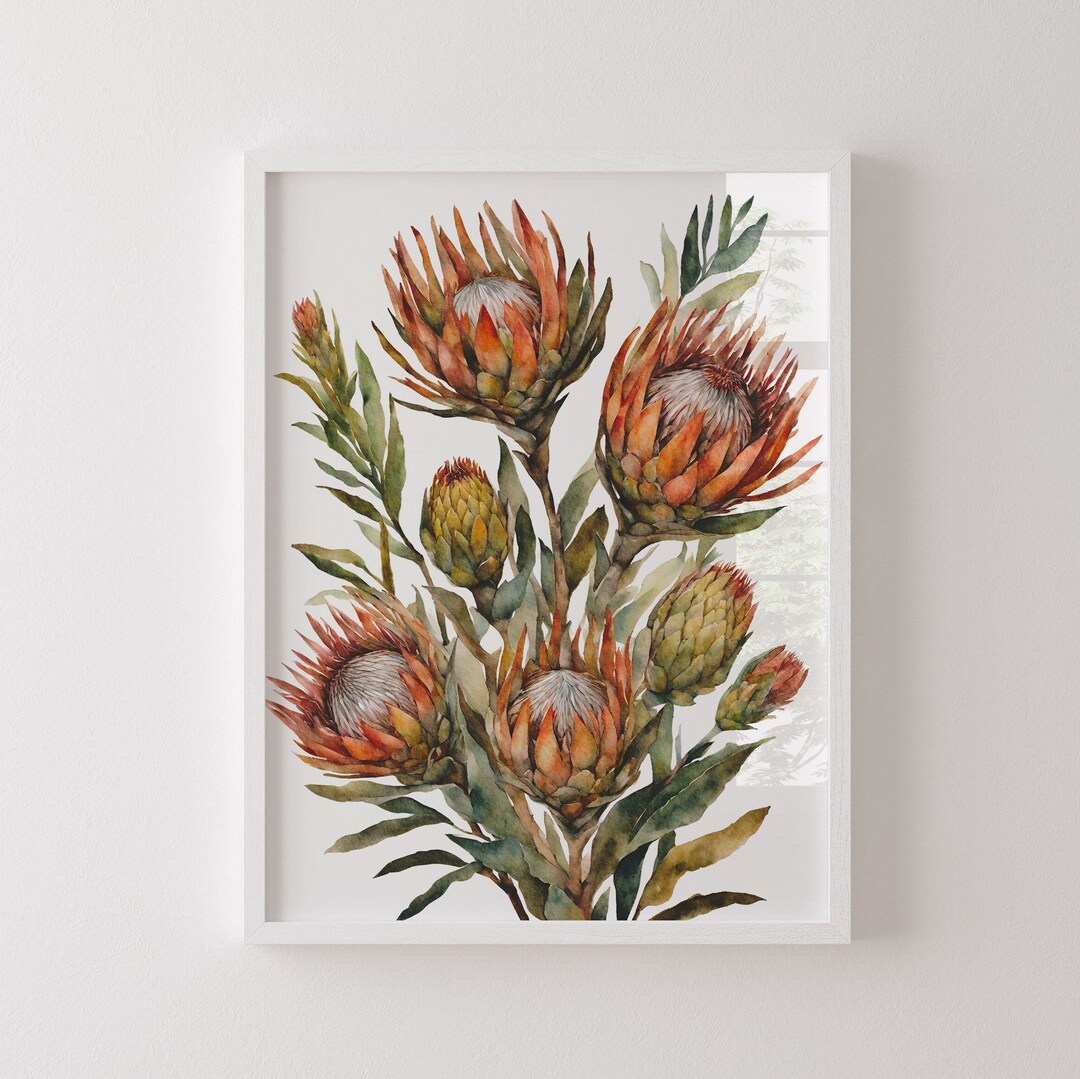 King Proteas Digital Art Download for Home Decor | Watercolor South Africa Proteas | Original ...