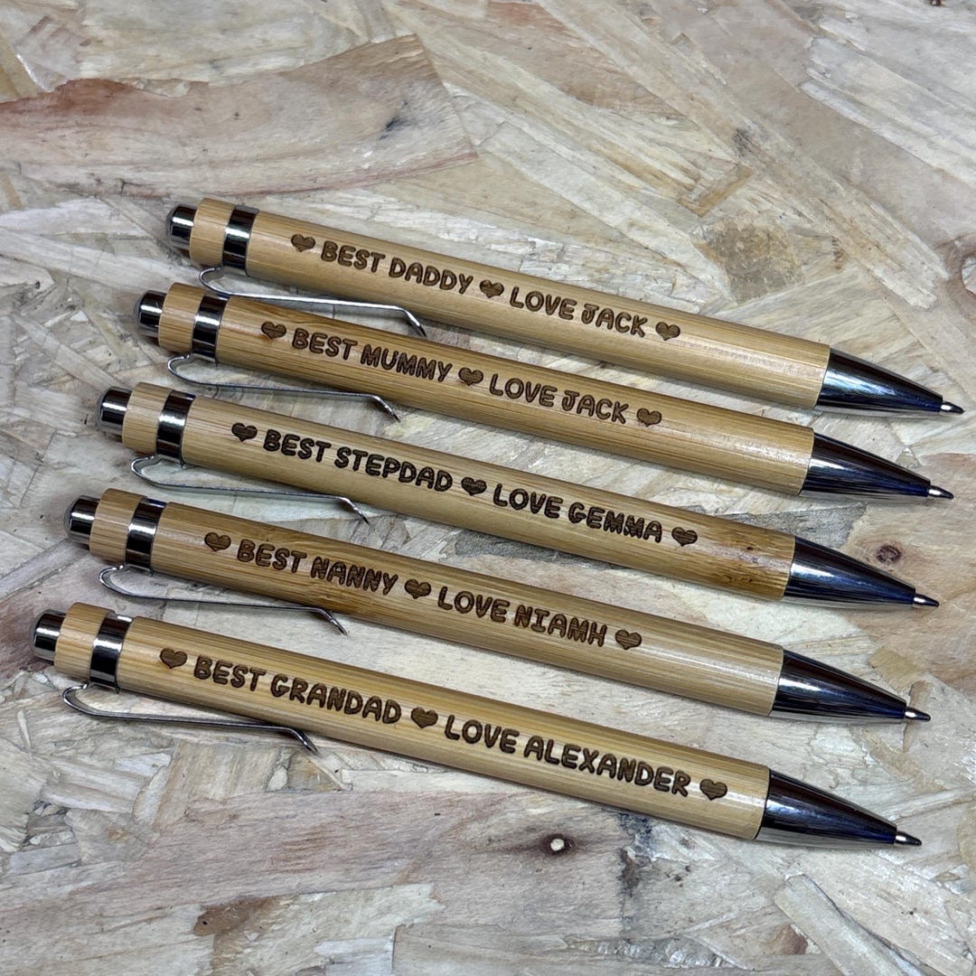 5x Best Mummy Daddy Nanny Grandad Bamboo Pens Pen Set | Personalised ...
