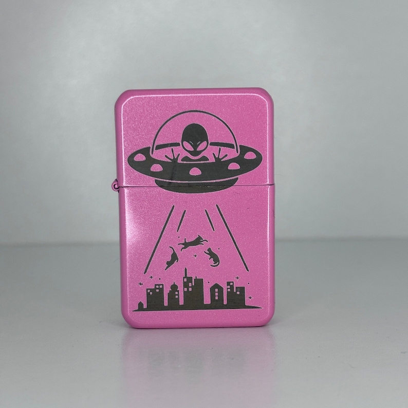 Personalised Alien Abduction Lighter Custom UFO Flip Top Engraved Space ...