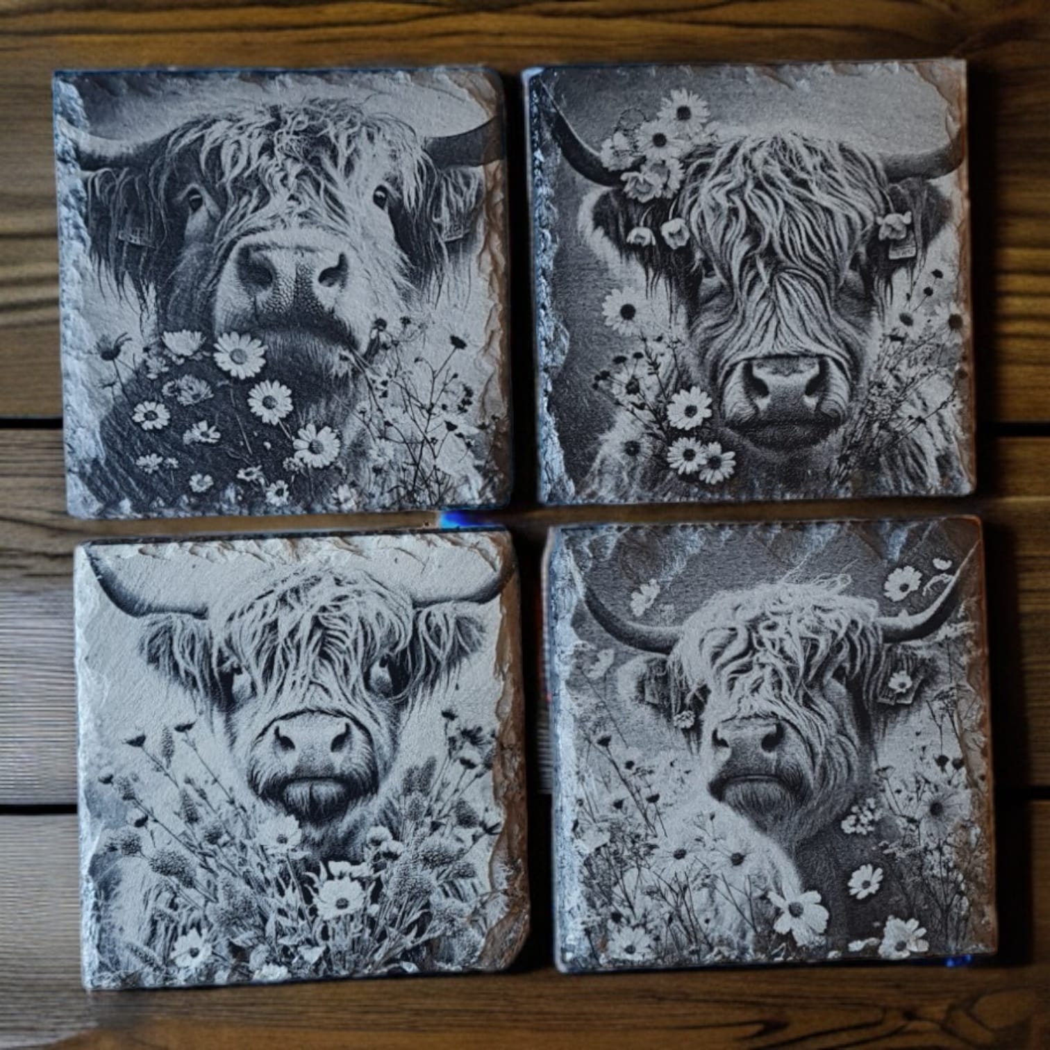 Highland Cow Slate Coaster Collection - Set of 4 - Etsy UK