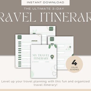 3-day Travel Itinerary Printable | PDF | Instant Download | 4 Colors ...