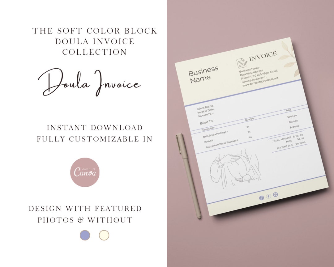 Business Invoice | Professional Invoice | Doula Invoice | Wellness ...