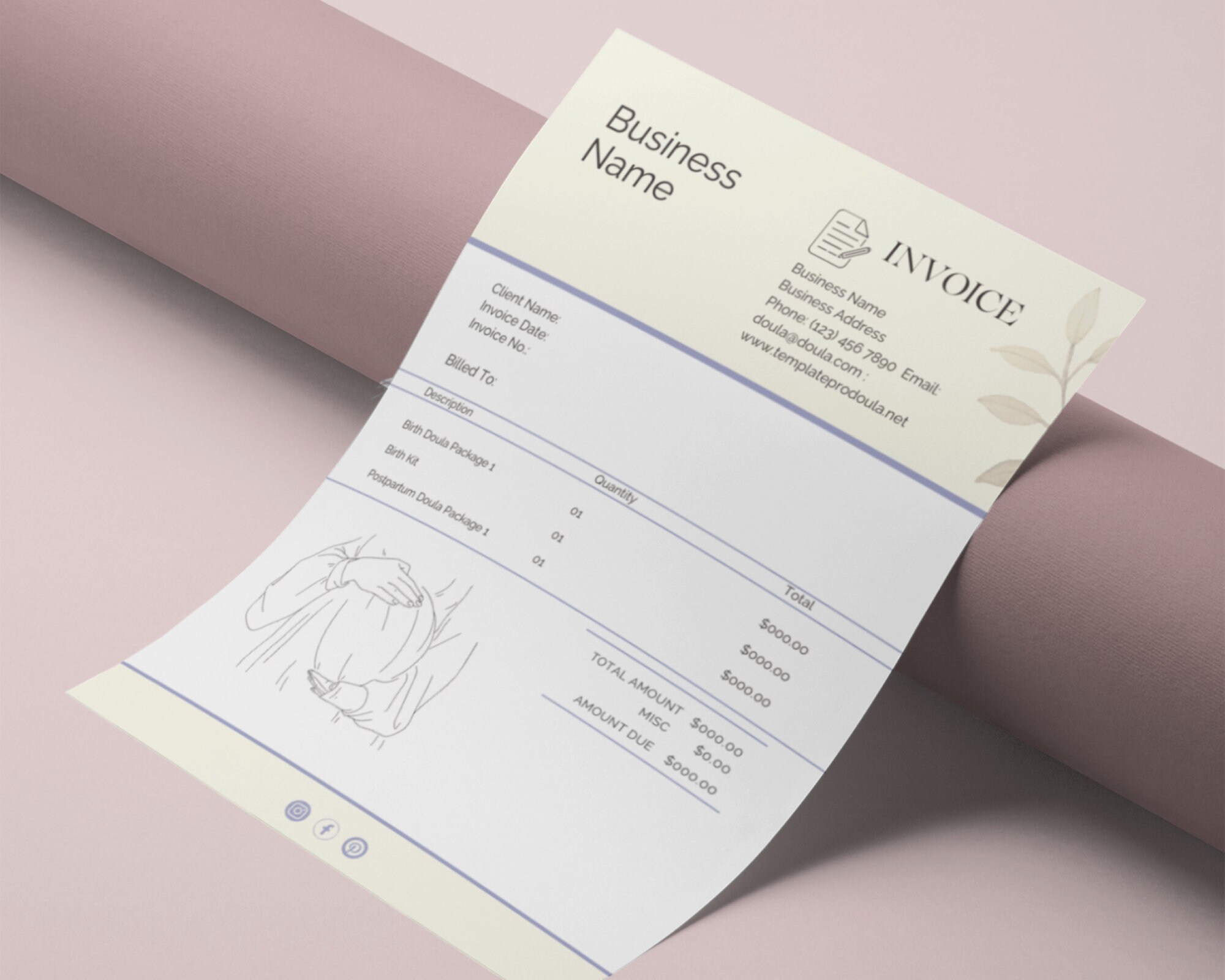 Business Invoice | Professional Invoice | Doula Invoice | Wellness ...