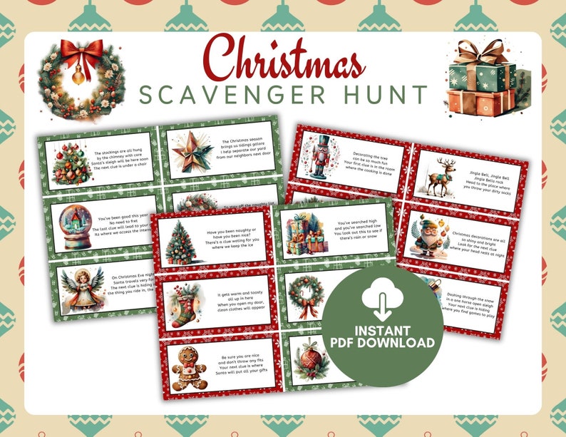 Christmas Scavenger Hunt, Teen Treasure Hunt, Printable Christmas Game ...