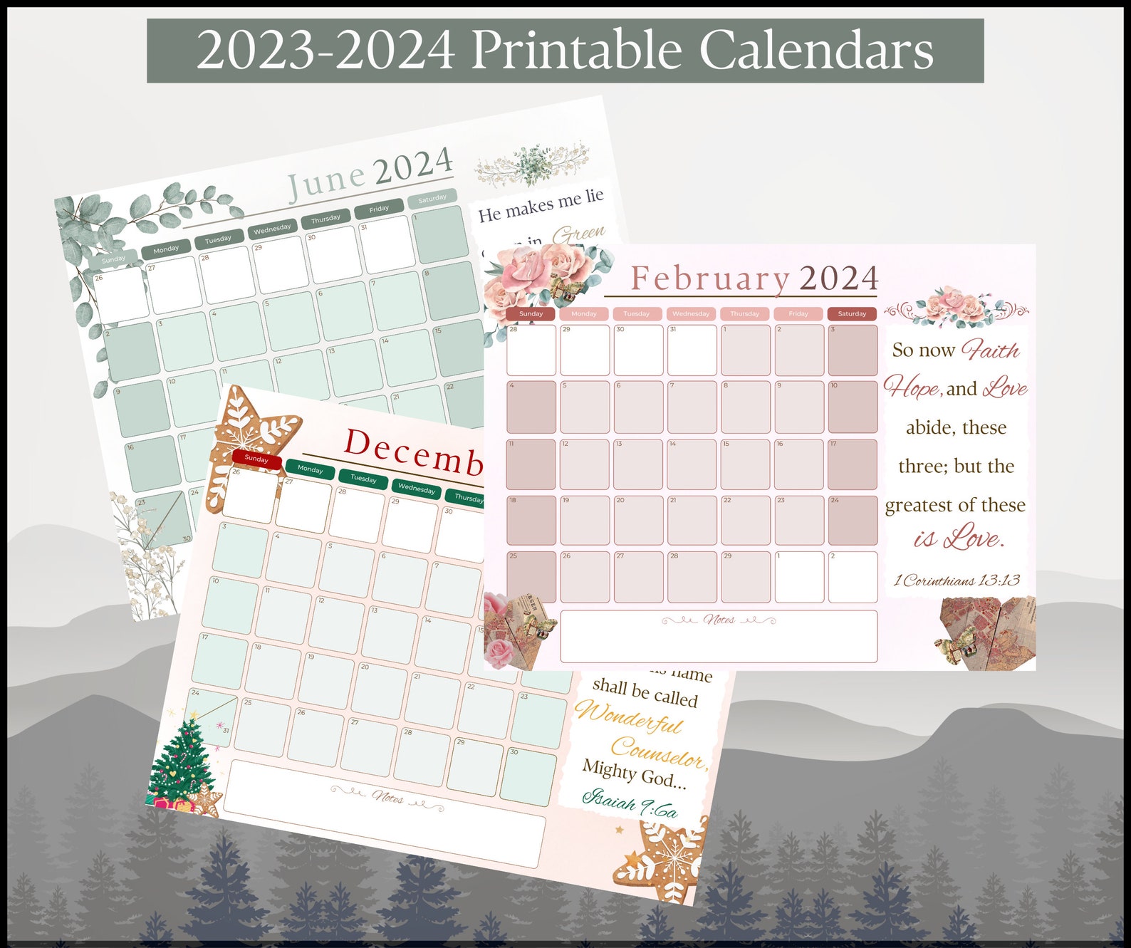 2023-2024 Bible Verse Printable Calendar Monthly Planner 2024 Digital ...