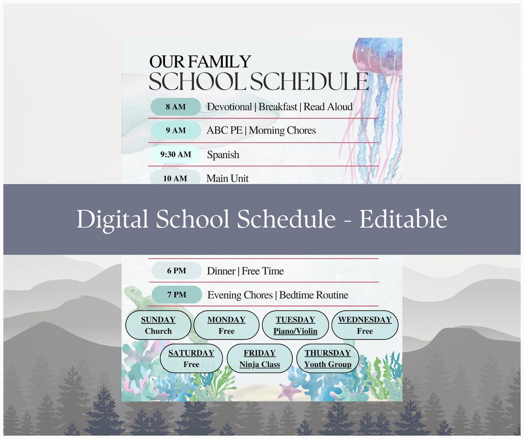 Digital Homeschool Schedule Fully Editable Template Ocean Under Sea ...