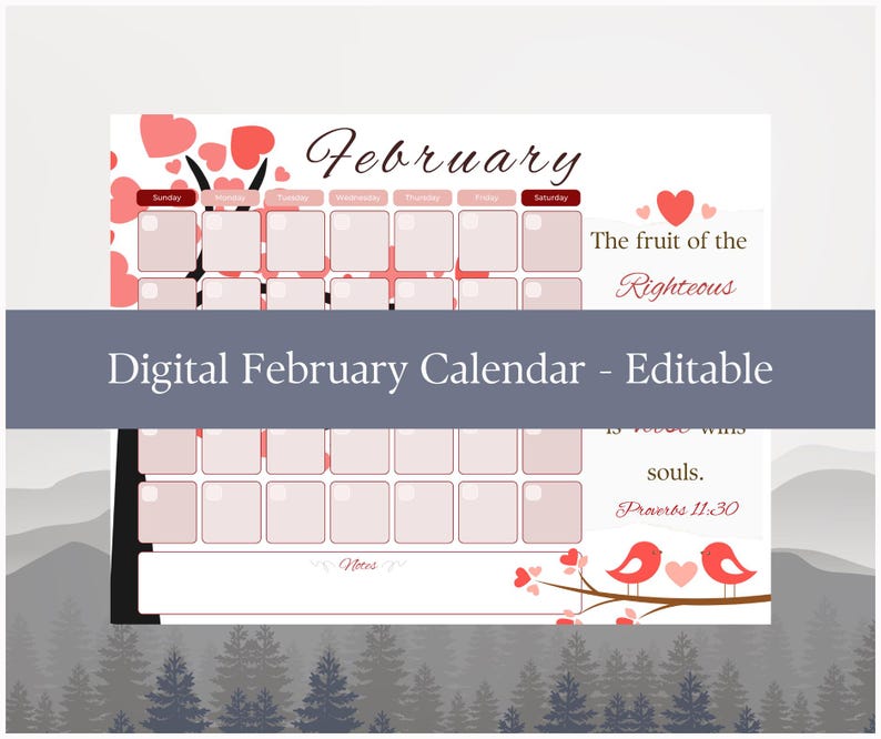 Digital February Calendar Fully Editable Template Monthly Planner With ...