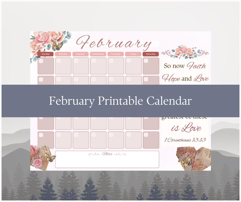 February Printable Calendar for Any Year Monthly Planner With Bible ...