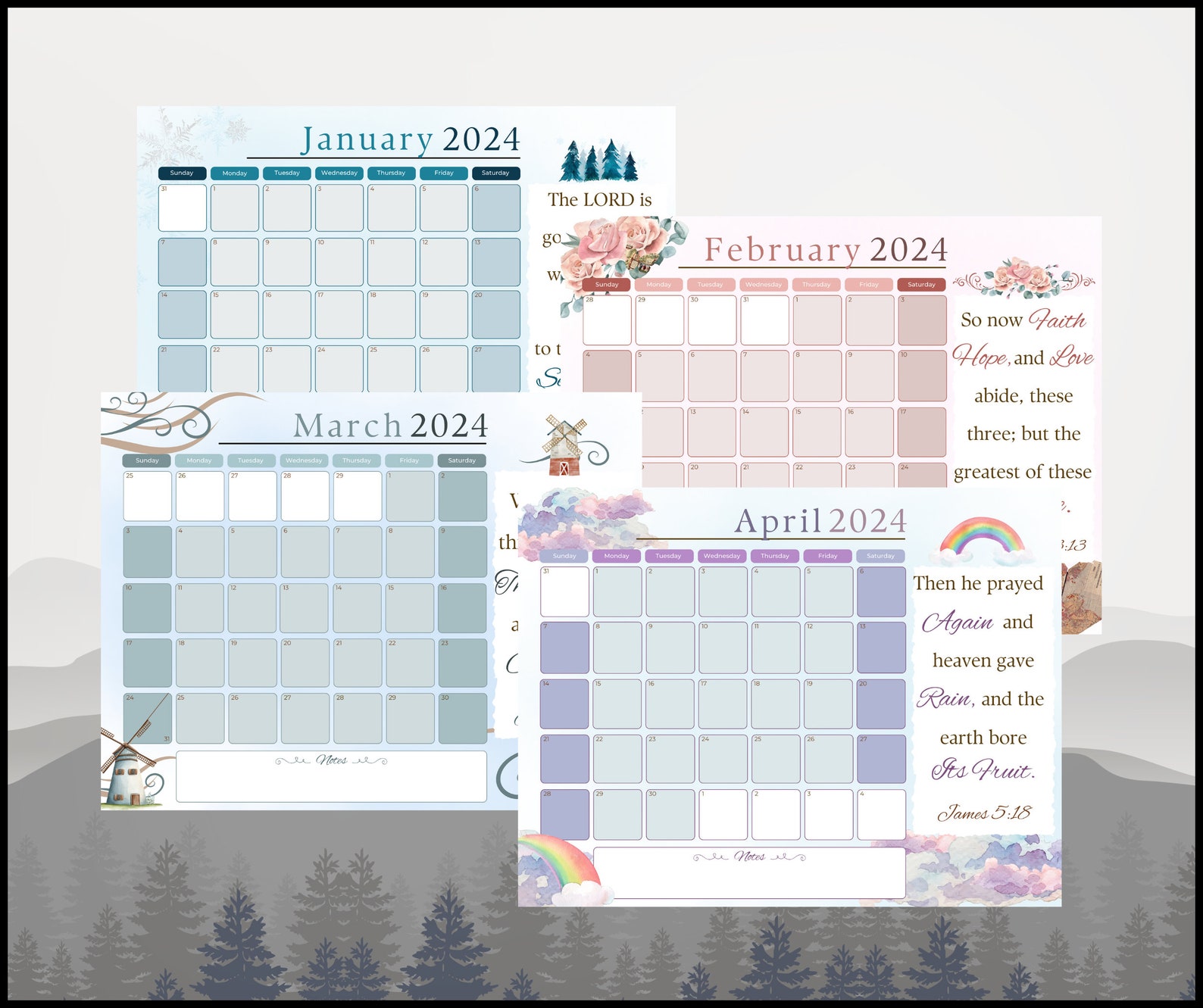 2023-2024 Bible Verse Printable Calendar Monthly Planner 2024 Digital ...