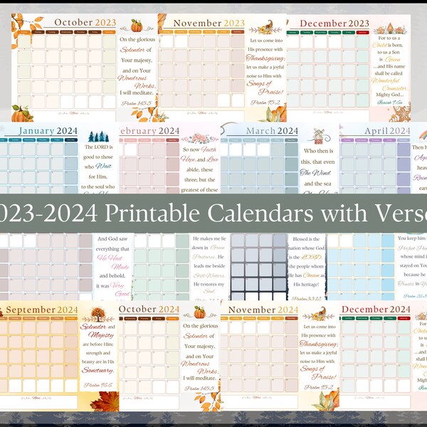 2023-2024 Bible Verse Printable Calendar Monthly Planner 2024 Digital ...