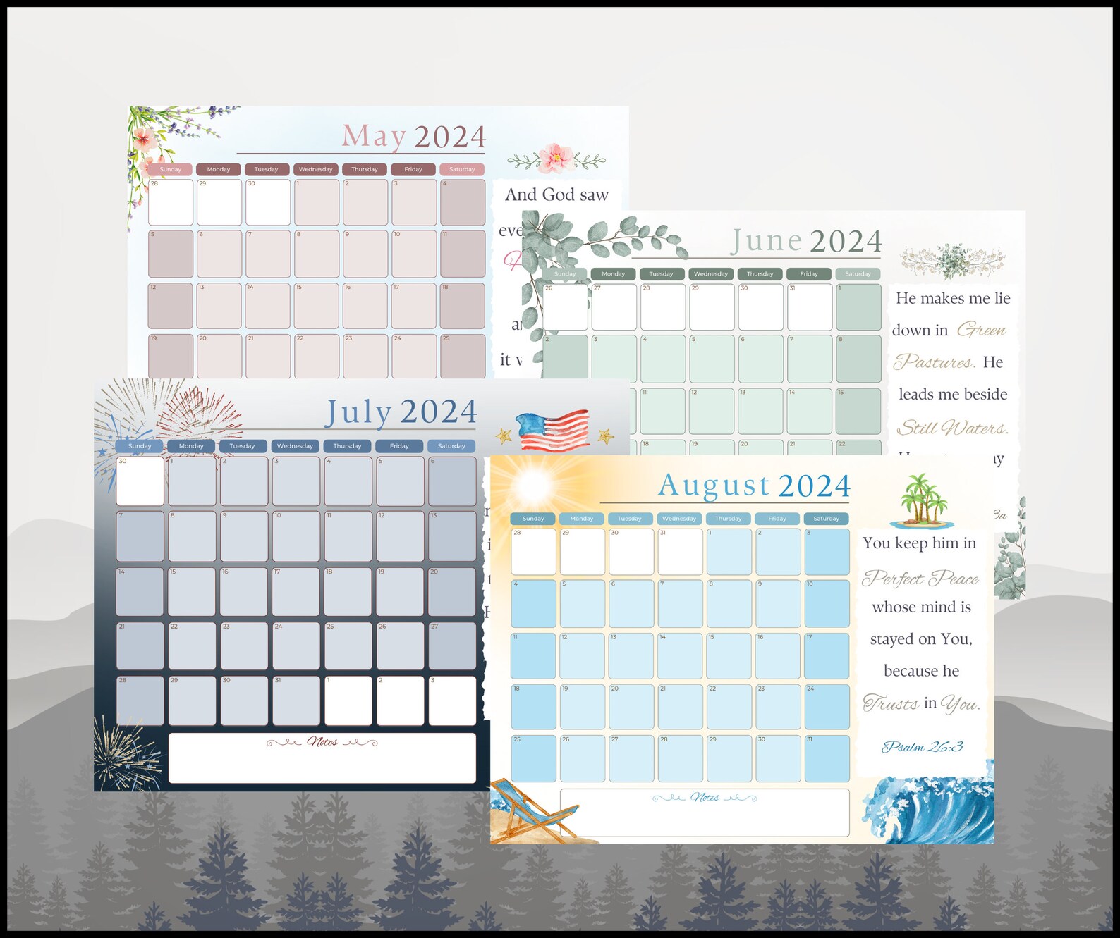 2023-2024 Bible Verse Printable Calendar Monthly Planner 2024 Digital ...