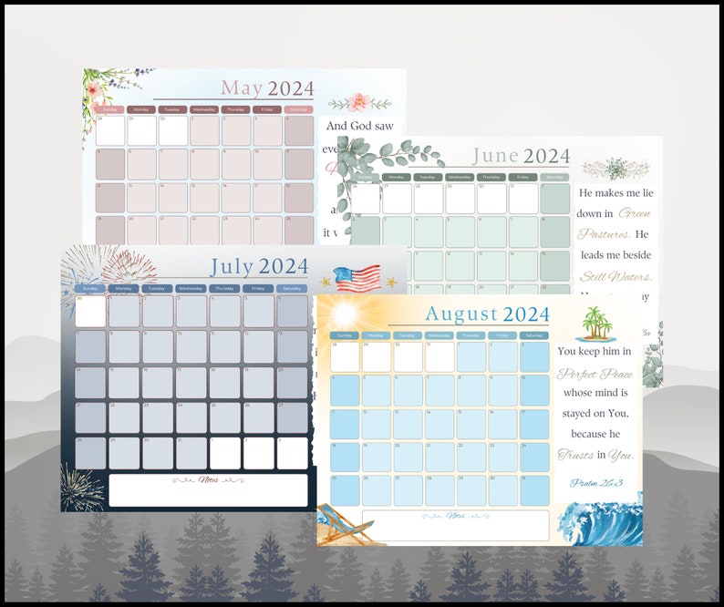 2023-2024 Bible Verse Printable Calendar Monthly Planner 2024 Digital ...