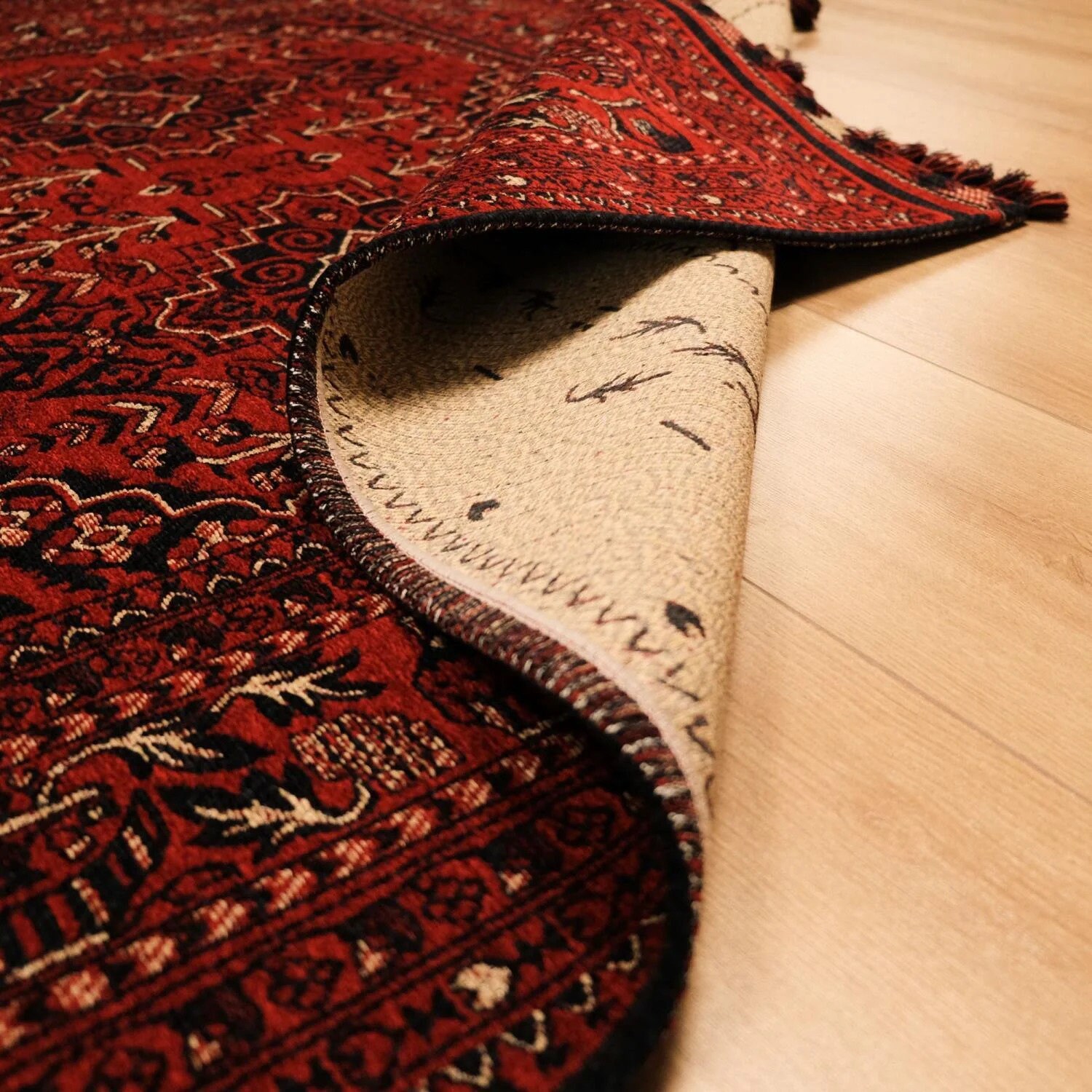 Persian Afghan Red Rug, Ethnic Pattern Bokhara, Washable Living Room ...
