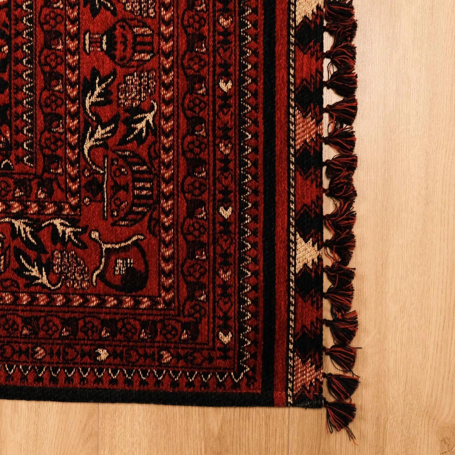 Persian Afghan Red Rug, Ethnic Pattern Bokhara, Washable Living Room ...