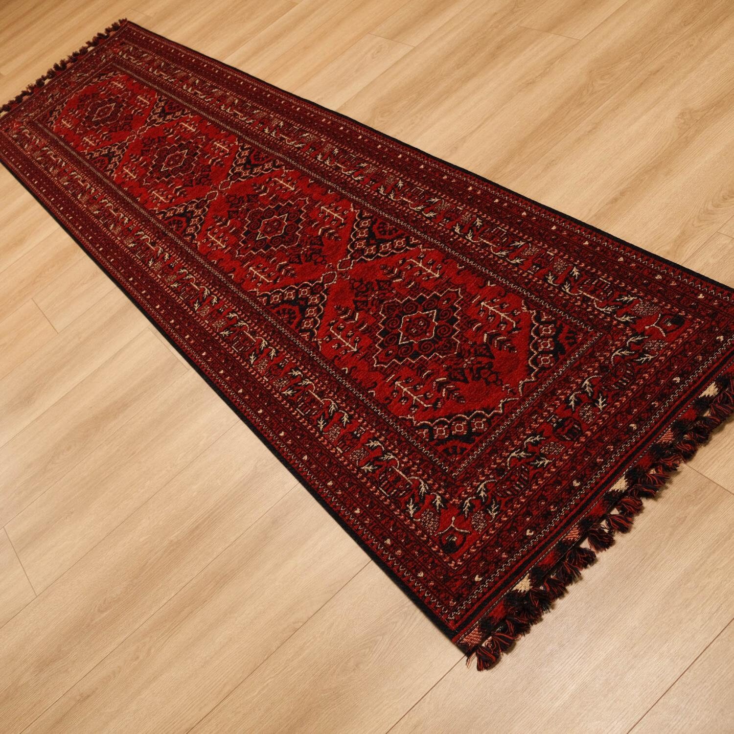 Persian Afghan Red Rug, Ethnic Pattern Bokhara, Washable Living Room ...