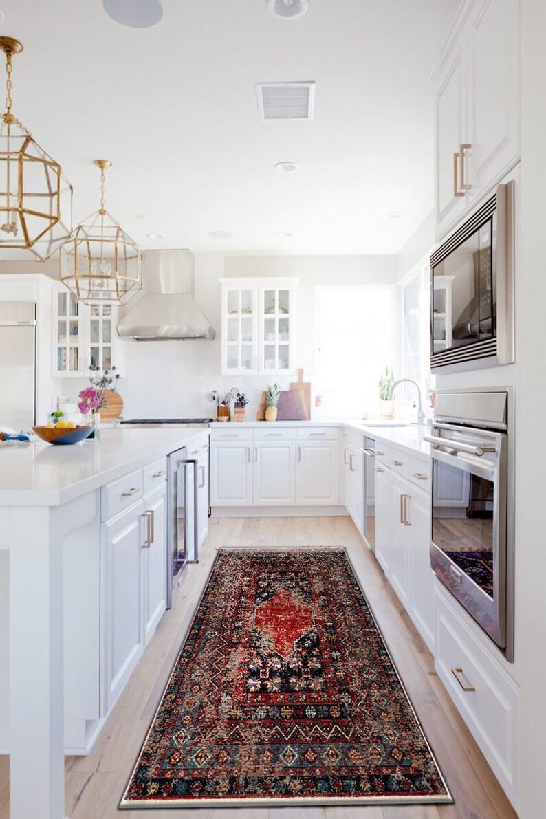 Orange Red Kitchen Rugs, Turkish Kilim Rug 3x5, Heriz Pattern Oriental ...