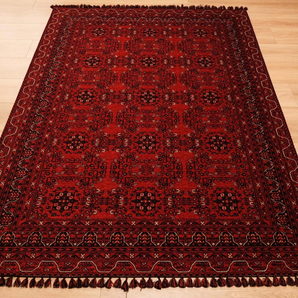 Sultan's Secret Bokhara Afghan Pattern Tradational Red Carpet, Washable ...