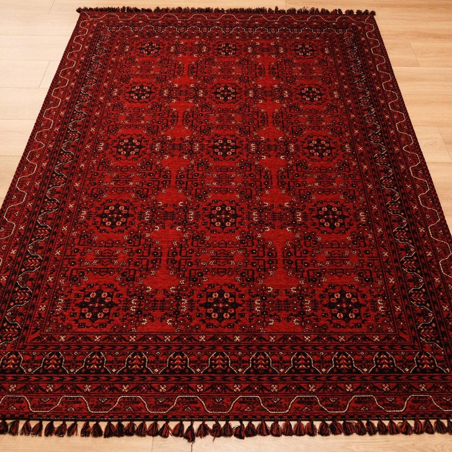 Sultan's Secret Bokhara Afghan Pattern Tradational Red Carpet, Washable ...