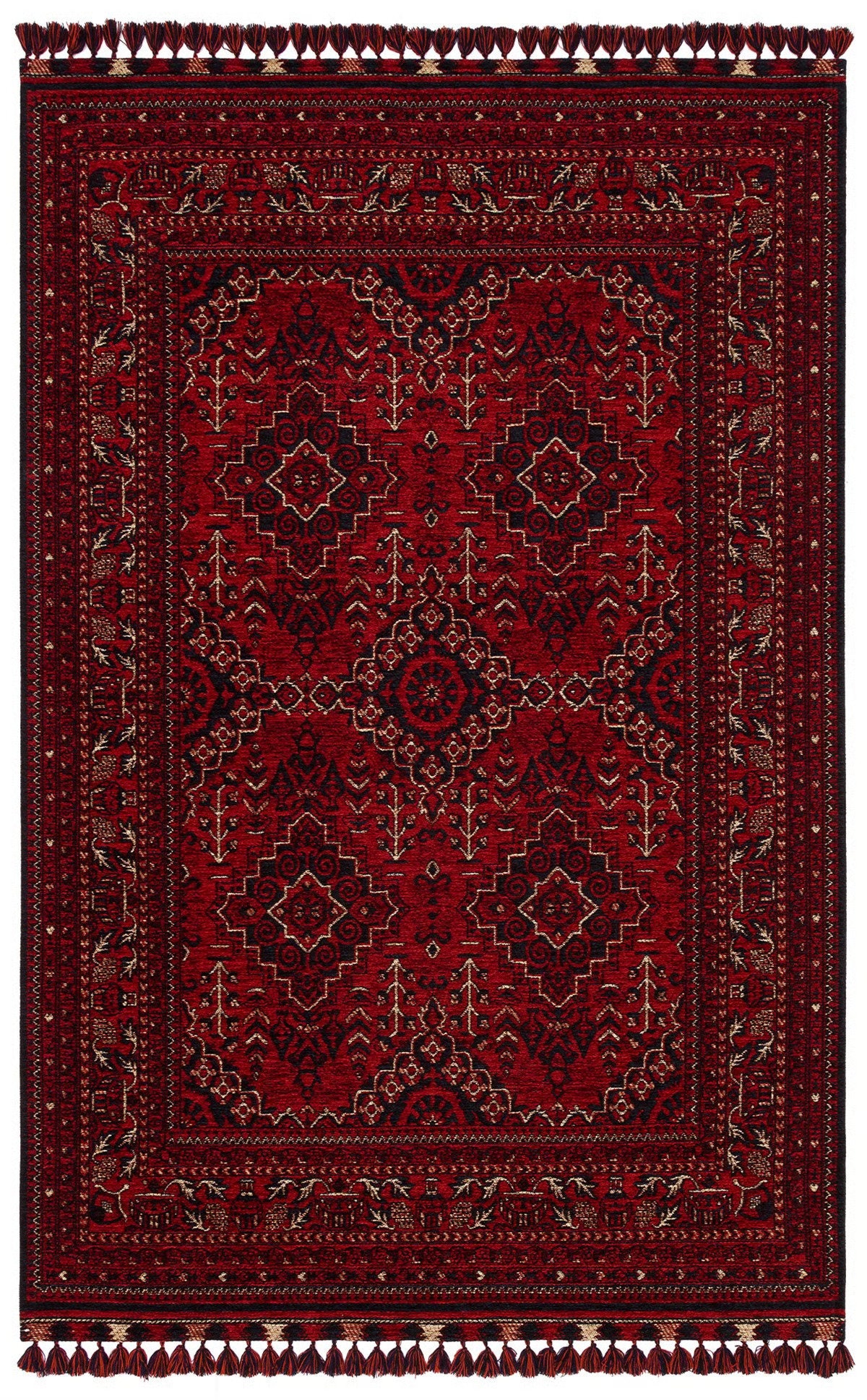 Persian Afghan Red Rug, Ethnic Pattern Bokhara, Washable Living Room ...