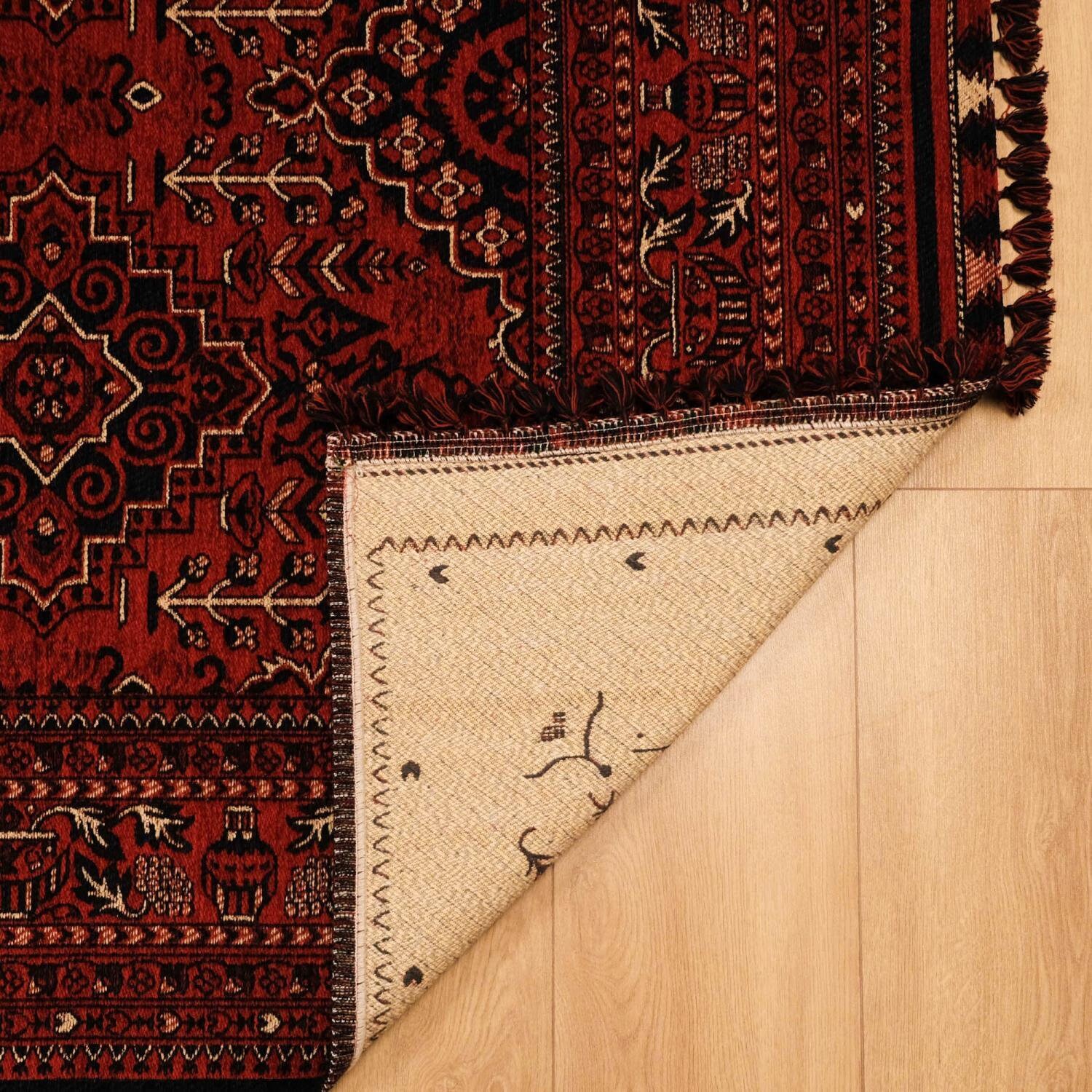 Persian Afghan Red Rug, Ethnic Pattern Bokhara, Washable Living Room ...
