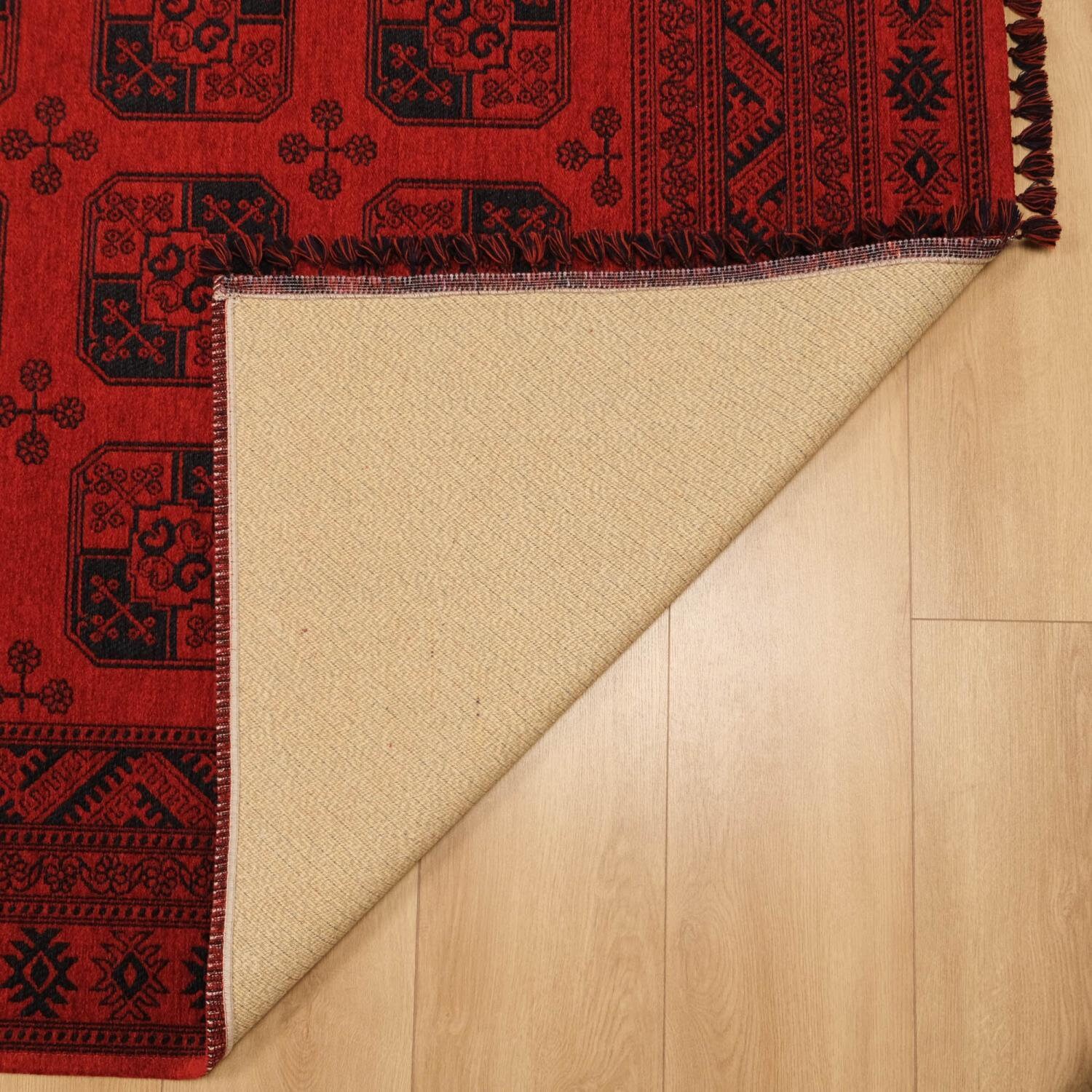 Tradational Afgan Burgundy, Red Rug, Ethnic Pattern Bokhara, Washable ...