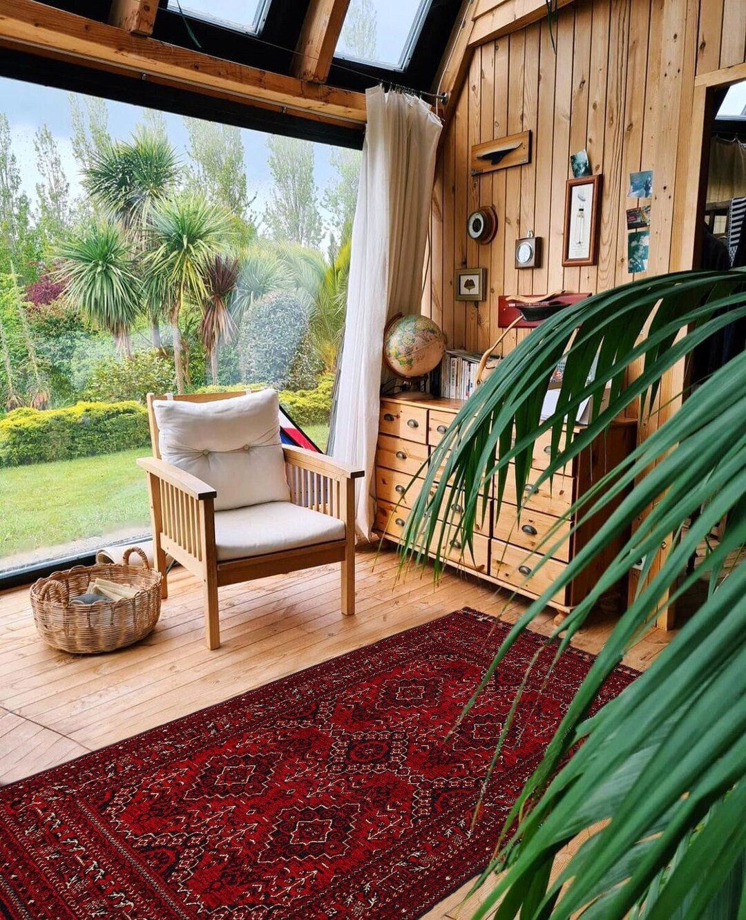 Persian Afghan Red Rug, Ethnic Pattern Bokhara, Washable Living Room ...