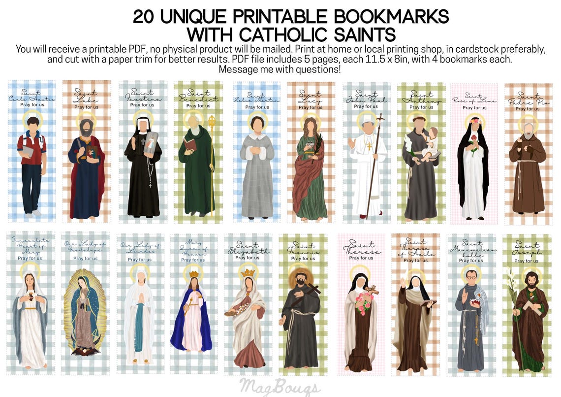 Catholic Saints Bookmarks – Religious Gift, 20 Saints (digital Download ...