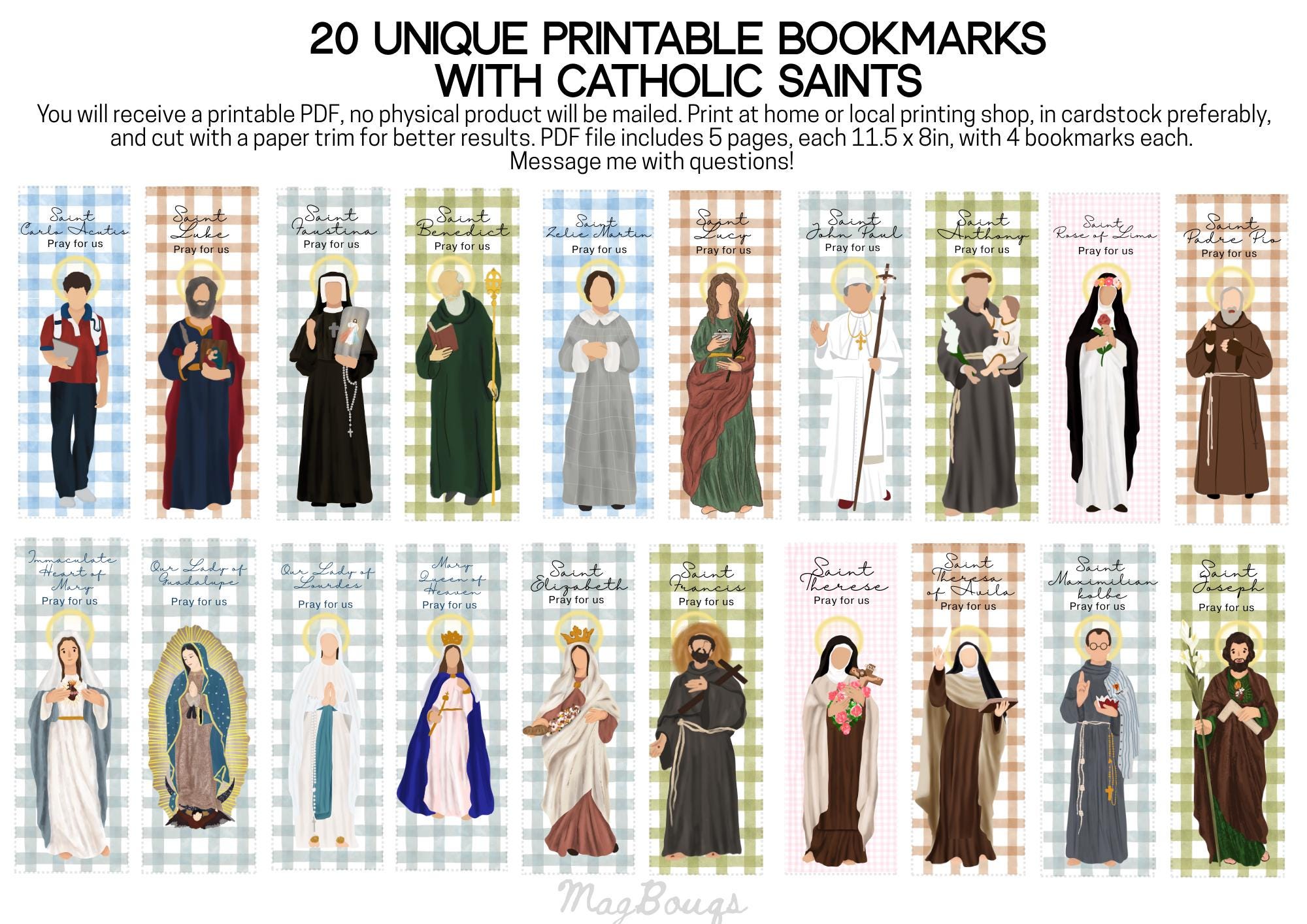 Catholic Saints Bookmarks - Digital Download - 20 Total - Etsy