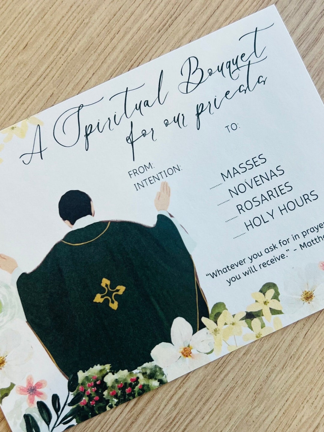 Priest Spiritual Bouquet Card Catholic Prayer Card - Etsy