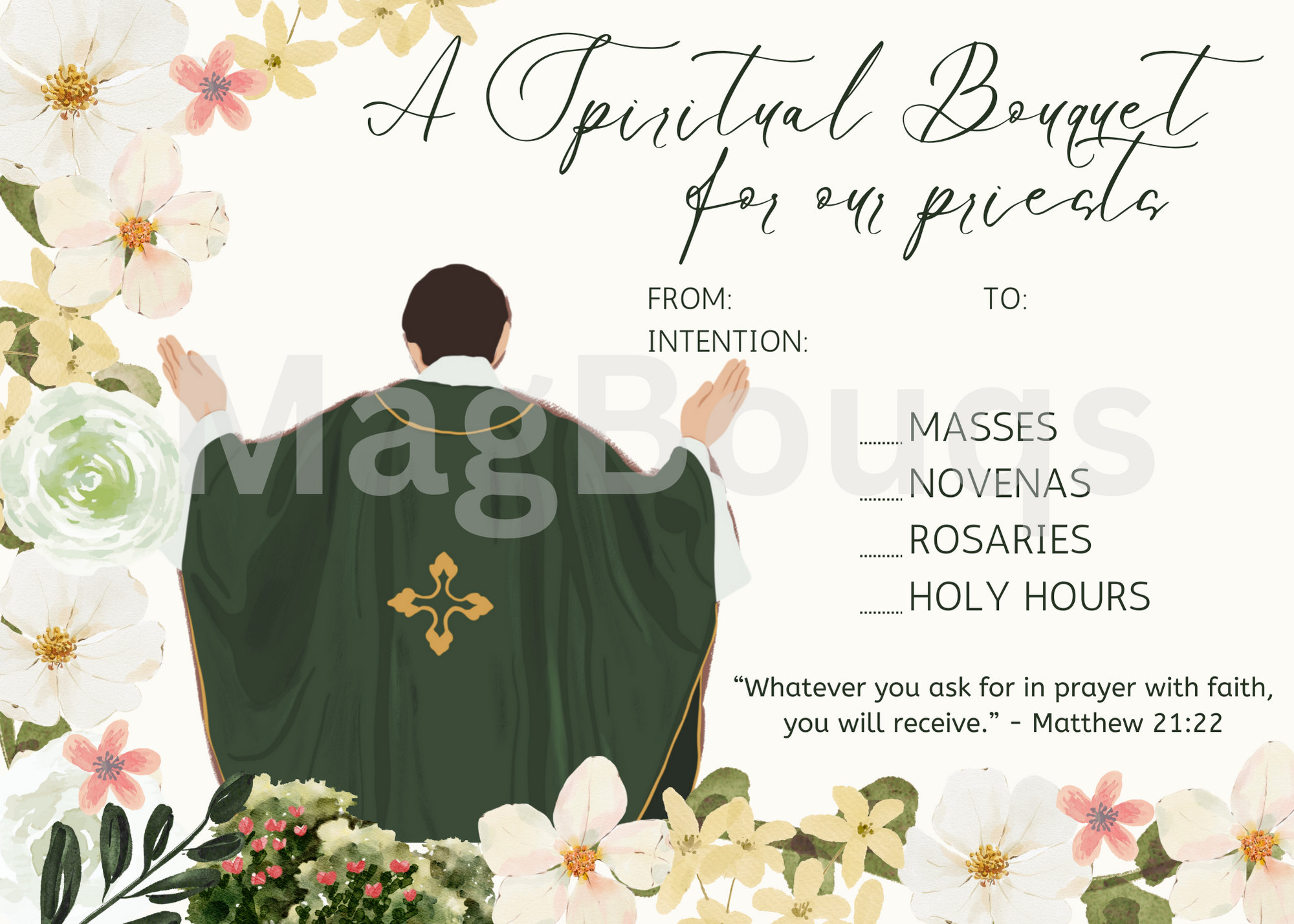 Priest Spiritual Bouquet Card Catholic Prayer Card - Etsy