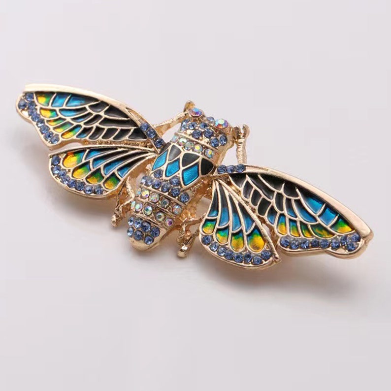 Golden Cicada Brooch, Custom Painted Brooch, Rhinestone Setting Brooch ...
