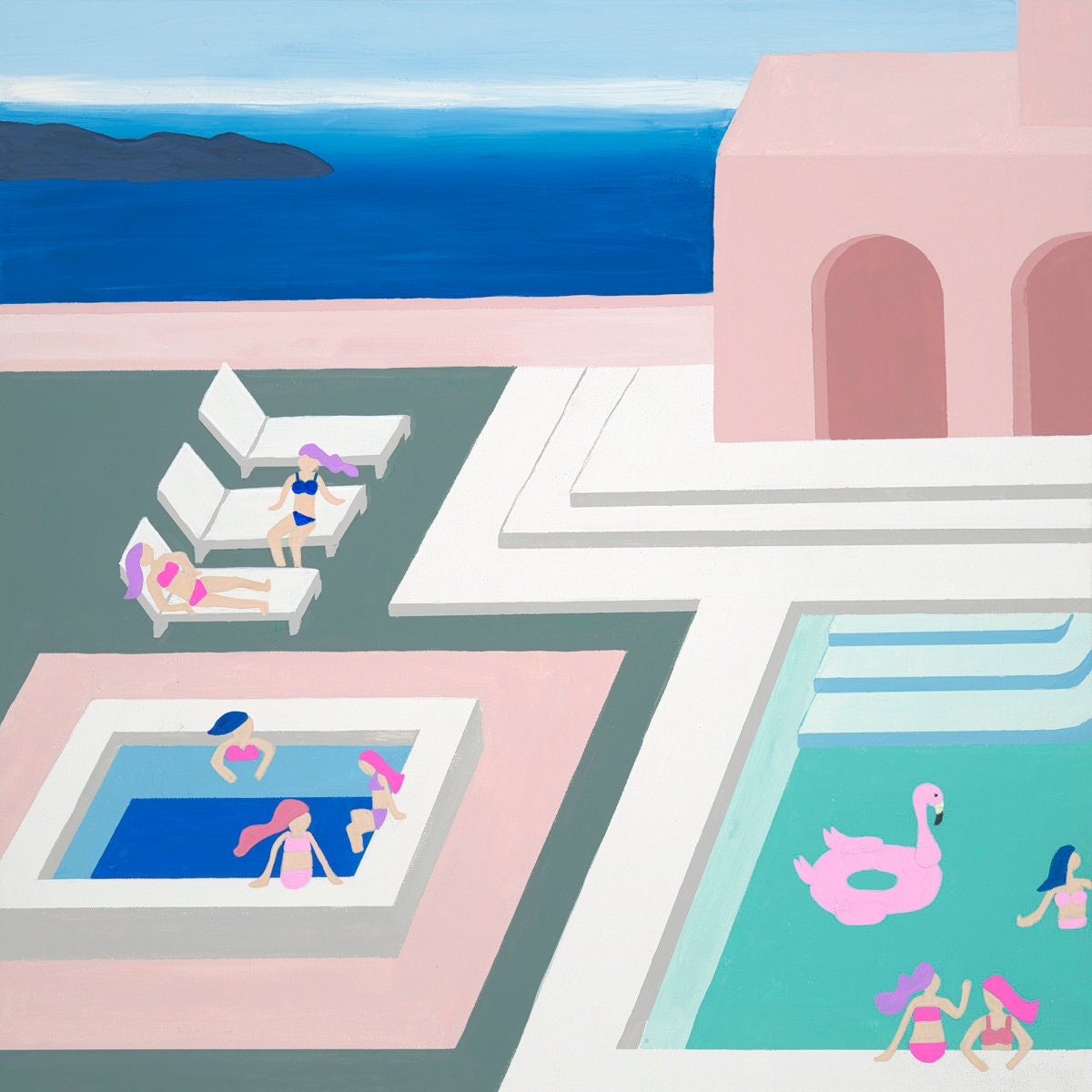 Pool Art Print Coastal Art Painting Mediterranean Wall Decor Pool Party ...