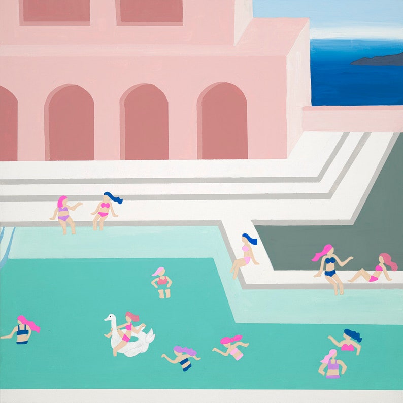 Pool Art Print Coastal Art Painting Mediterranean Wall Decor Pool Party ...