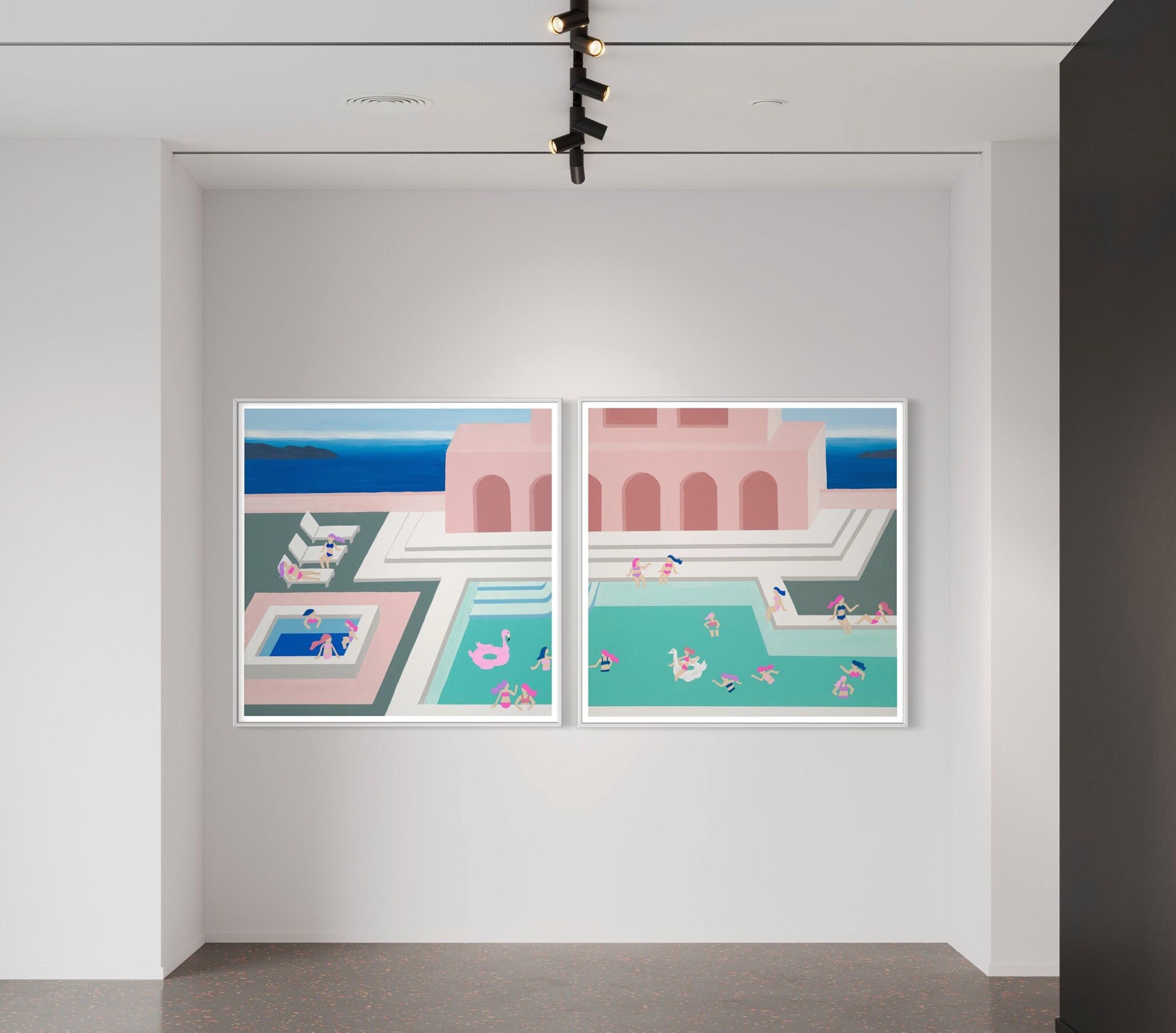 Pool Art Print Coastal Art Painting Mediterranean Wall Decor Pool Party ...