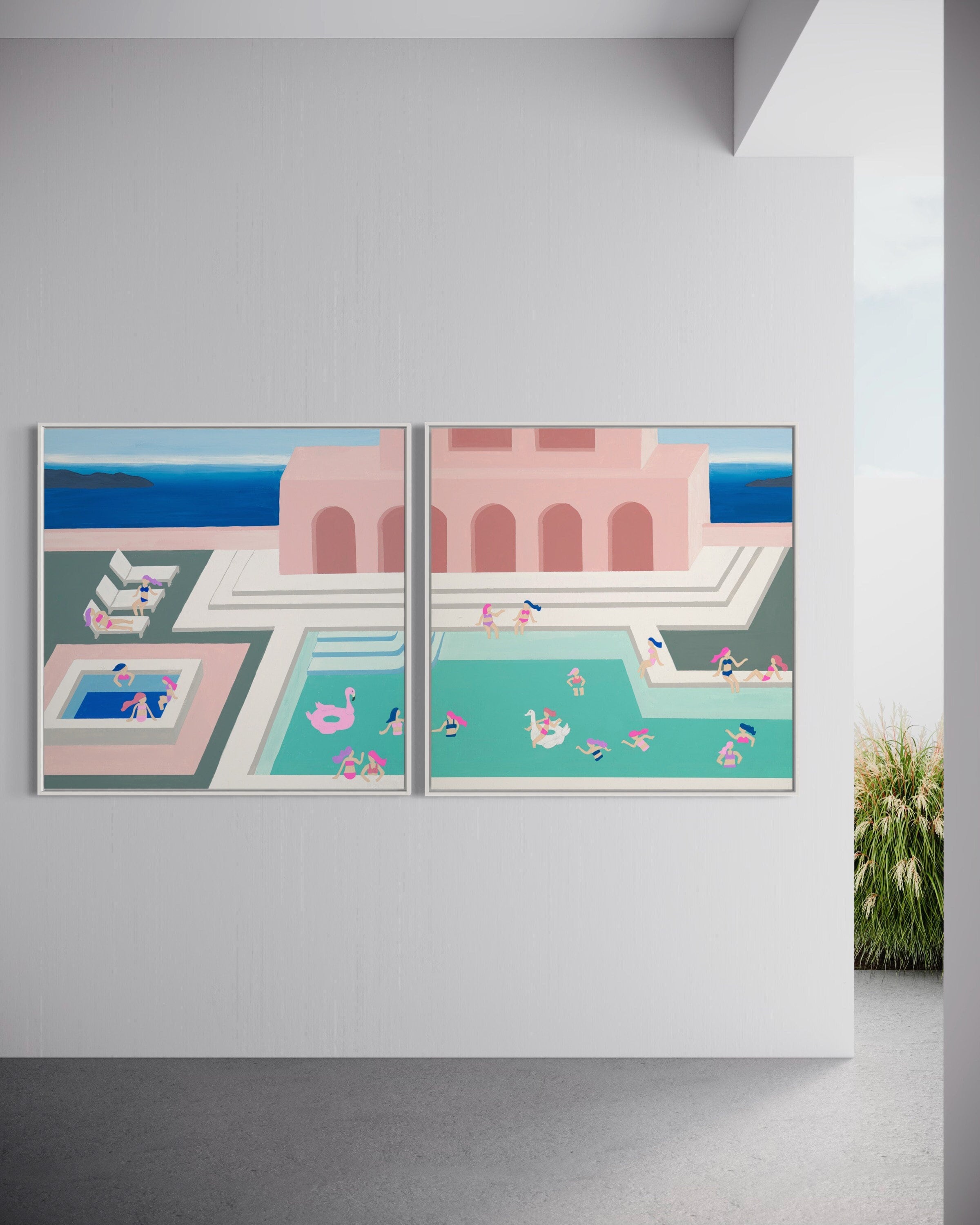 Pool Art Print Coastal Art Painting Mediterranean Wall Decor Pool Party ...