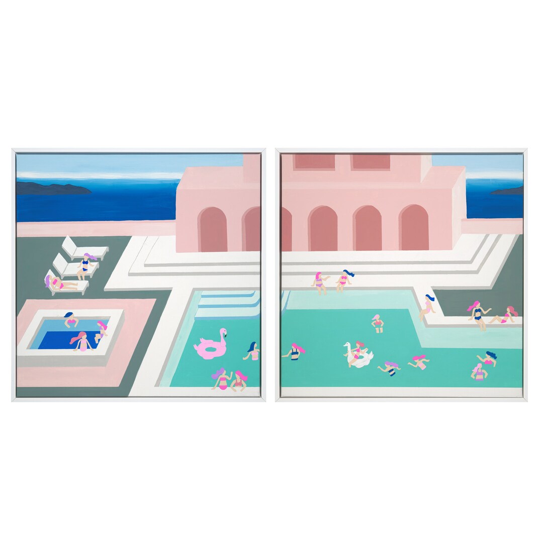 Pool Art Print Coastal Art Painting Mediterranean Wall Decor Pool Party ...