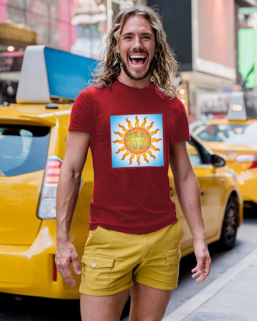 Solar Punk T-shirt - Vibrant Sunburst Design Against Aqua Sky ...
