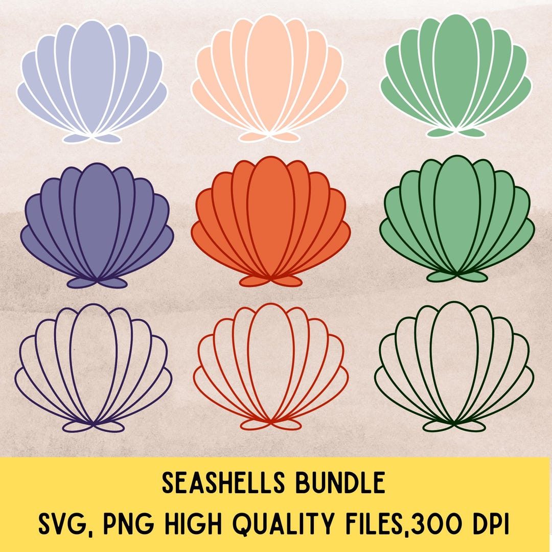 Seashells PNG Bundle Seashell SVG Seashell Outline Solid Seashell Cute ...